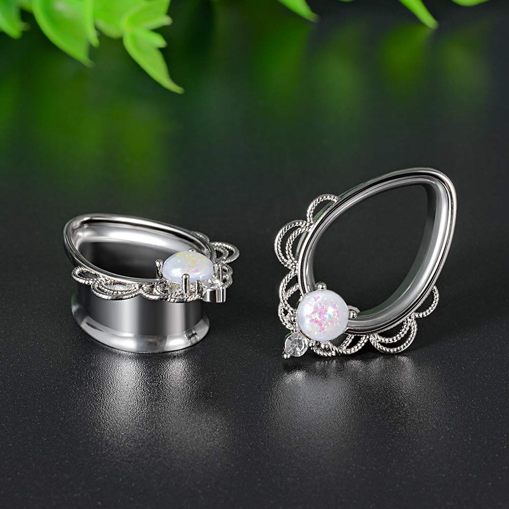 COOEAR 1 Pair Surgical Steel Ear Gauges Tear Drop Ear Tunnels and Plugs Fake Opal Earrings Stretcher.
