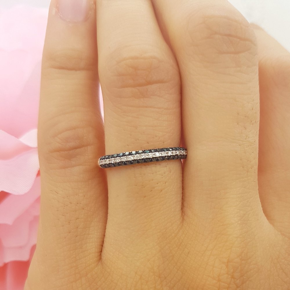 Dazzlingrock Collection 0.20 Carat (ctw) 14K Round Blue & White Diamond Ladies Wedding Band 1/5 CT, Rose Gold, Size 8