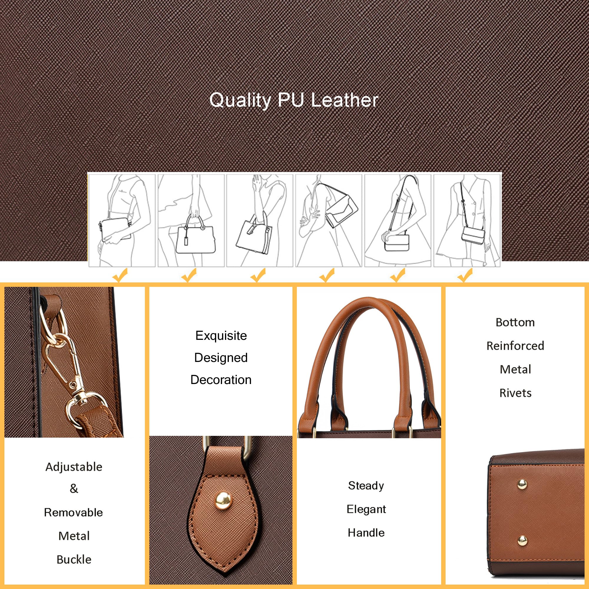 CHICAROUSAL Crossbody Purses and Handbags for Women PU Leather Tote Top Handle Satchel Shoulder Bags (Dark Brown -BR)