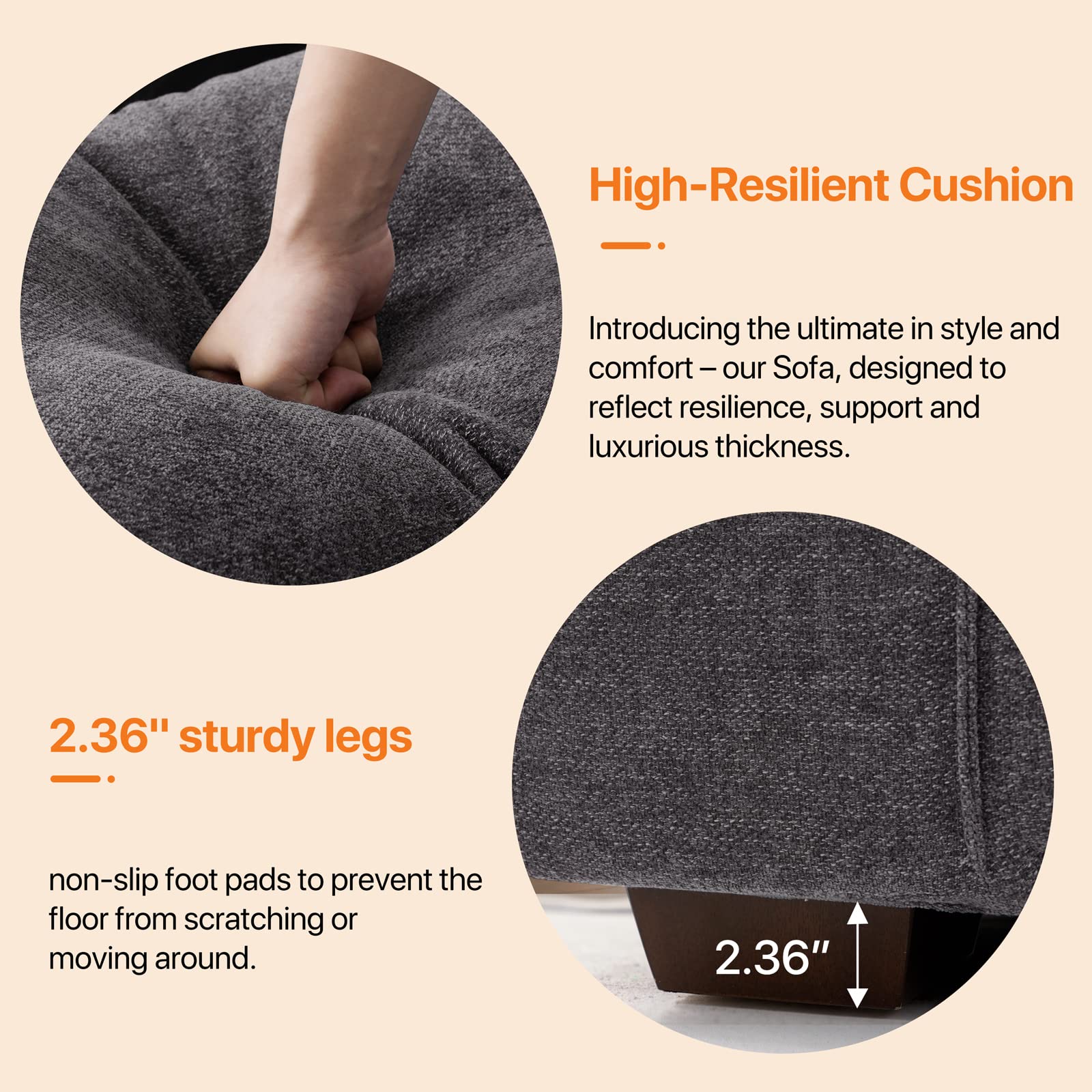 Luffield Chenille Loveseat Couch -88.6" Modern Design Sofa for Livingroom Clearance with Solid Wood, Metal Frame, Durable,Removable Back Cushion and Seat Cushion, Easy Cleaning(Dark Grey)