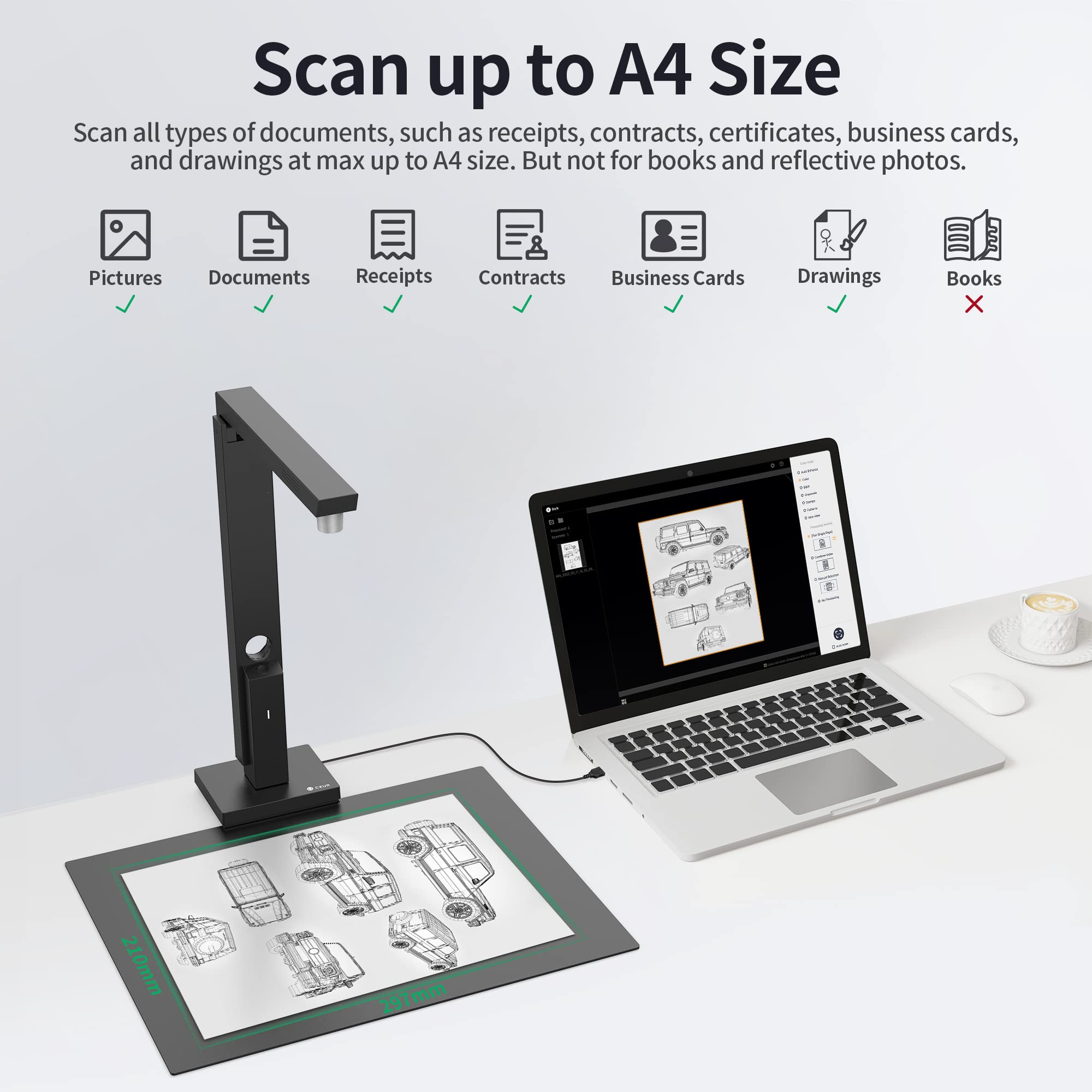 CZUR Lens800 Pro Portable Document Scanner, 8MP Document Camera, Capture Size A4, 1s/page Fast Scan Speeds, Easy-to-Use, USB Powered Travel Scanner, for Mac&Windows