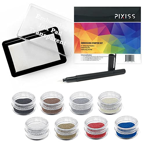 Embossing Kit with Heat Tool Bundle, Embossing Powders, Complete Embossing Starter Kit, Clear Embossing Pen, Embossing Ink Pad, 8X 10ml Embossing Powders for Crafts