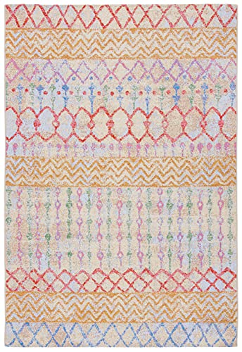 SAFAVIEH Summer Collection 5'3' x 7'6' Gold / Blue SMR497D Boho Indoor/ Outdoor Non-Shedding Easy scrubbing Patio Backyard Porch Deck Mudroom Area-Rug