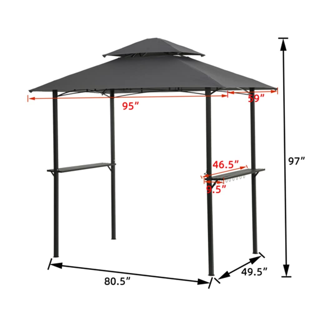 CZDYUF 8x5Ft Outdoor Grill Gazebo Light Shelter Tent Double Tier Soft Top Canopy Steel Frame with Led Hook Counters