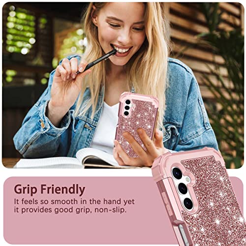 LONTECT for Galaxy A14 5G Case with 2 Tempered Glass Screen Protector+ 2 Camera Lens Protector,Three-Layer Shockproof Heavy Duty Full Body Sturdy Protective Case for Samsung Galaxy A14,Rose Gold