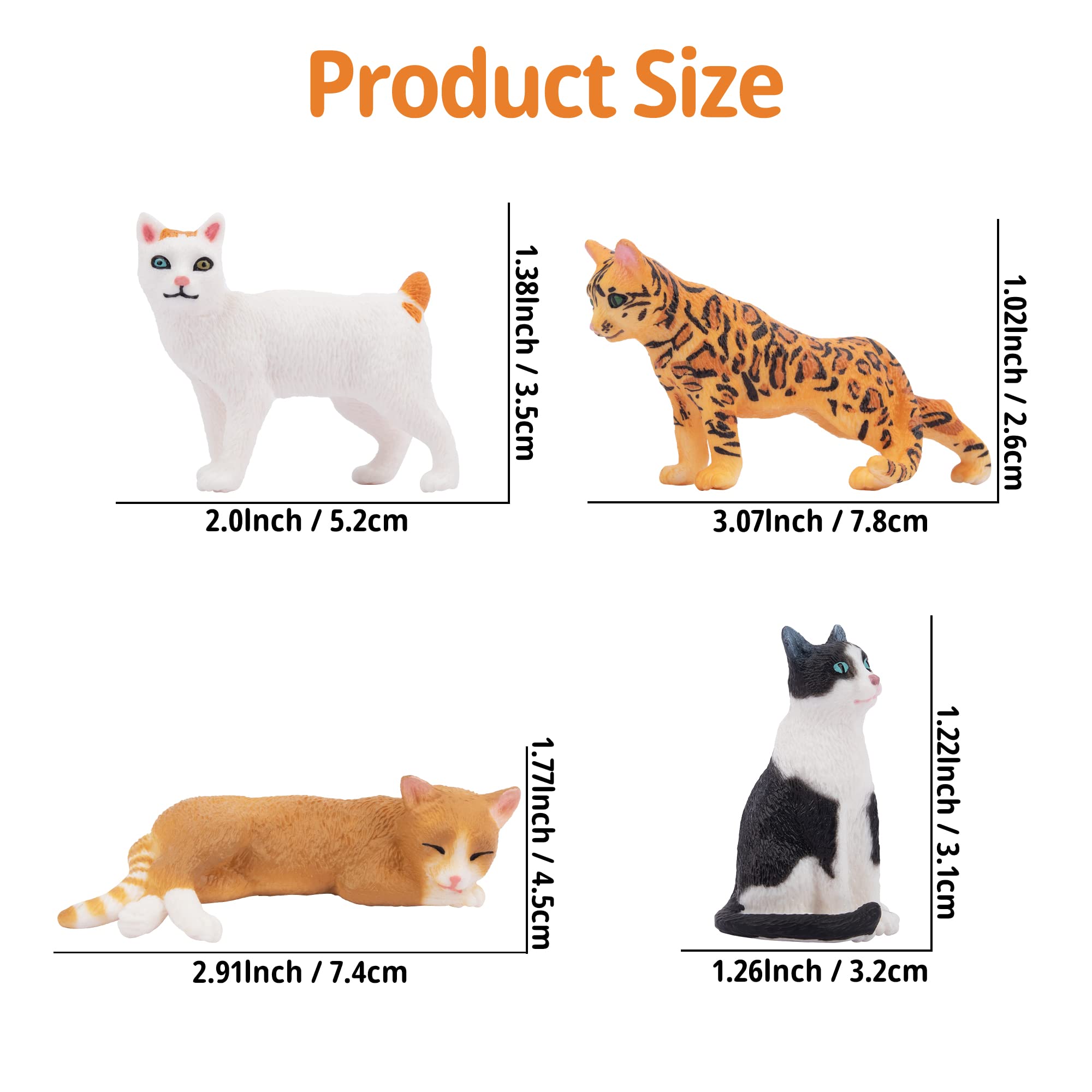Toymany 8PCS Realistic Cat Figurines, Educational Cat Figures Toy Set, Kitten Easter Eggs Cat Cake Topper Christmas Birthday Gift for Kids Boys Girls Children