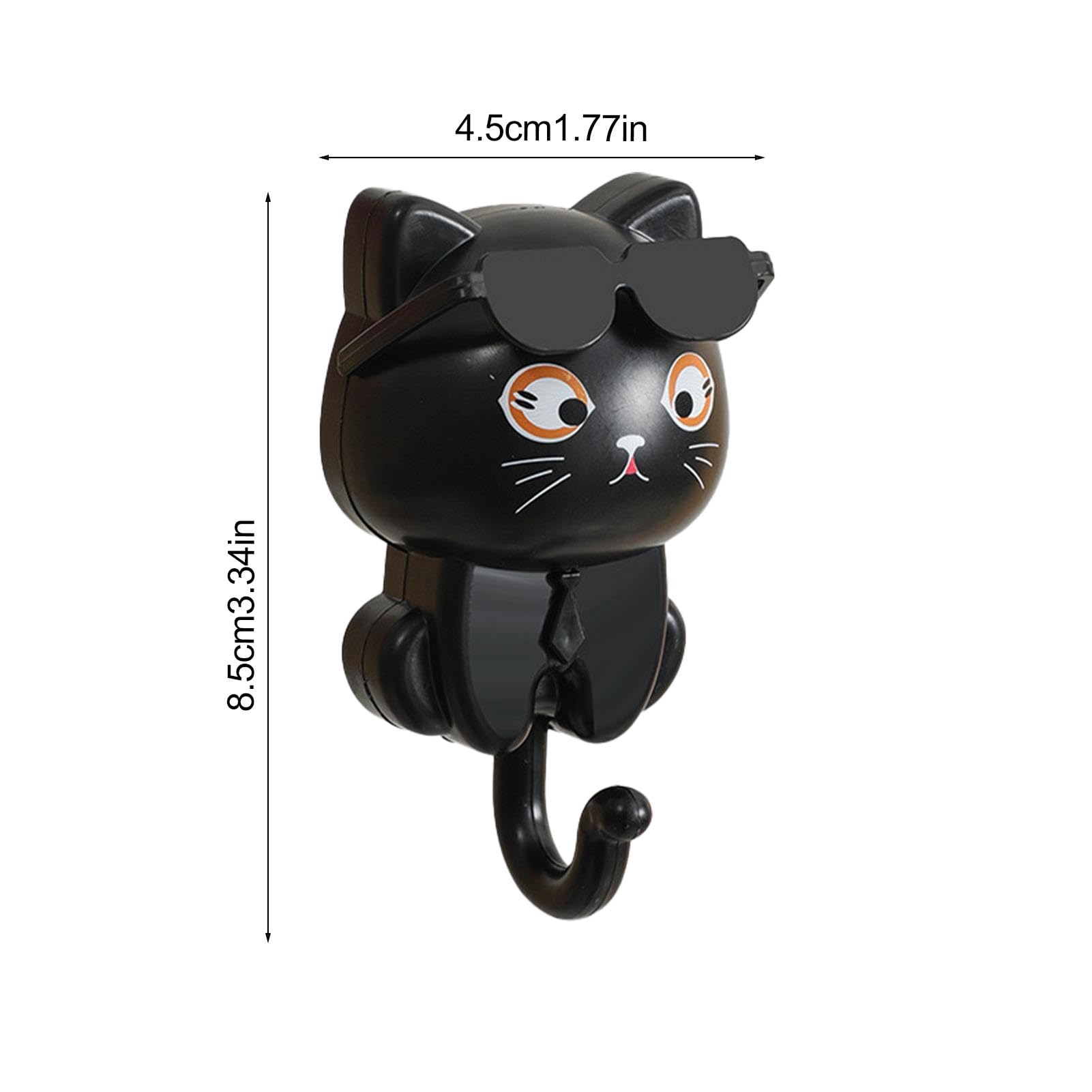 LAFANDE Cute Cat Key Hook, 2 Cartoon Cat in Sunglasses Creative Gra-vity Hook, Adhesive Coat Hooks Key Holder for Wall Decorative, Pet Wall Hooks for Hanging Key, Bag, Hat, Towel
