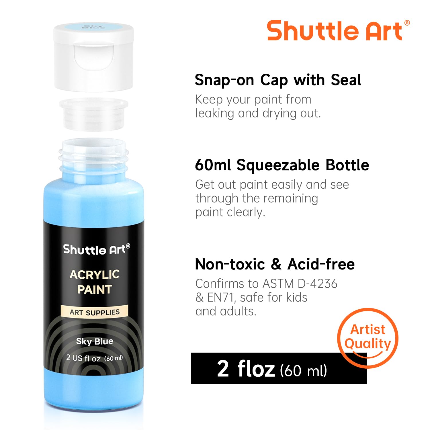 Shuttle Art 25 Colors Acrylic Paint Set, 2oz/60ml Bottles, Rich Pigmented Acrylic Paints for Artists, Beginners, Kids, Painting on Canvas Rocks Wood