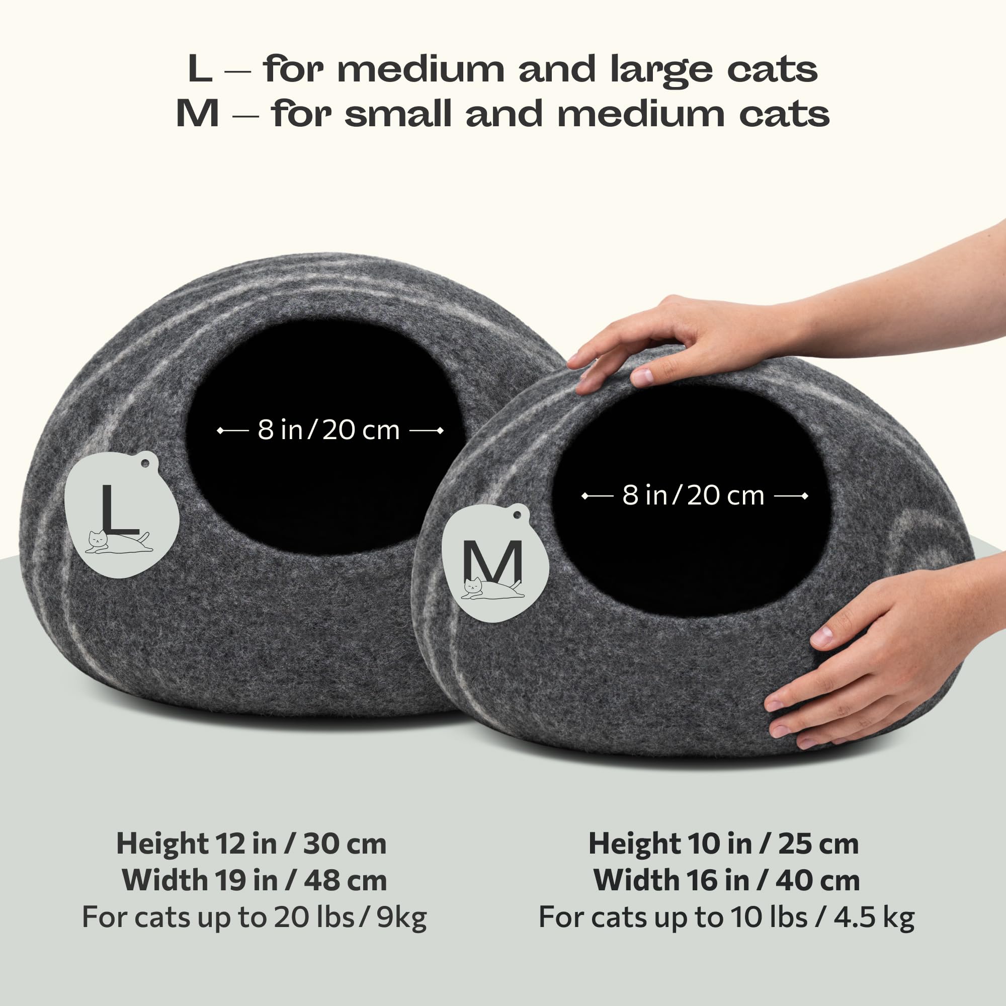 MEOWFIA Cat Cave β Premium Felt Cat Bed for Indoor Cats, Handmade 100% Merino Wool (Dark Shades) (Medium, Dark Grey)