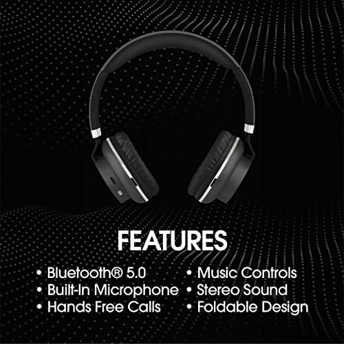Coby Wireless On-Ear Headphones Bluetooth 5.3 Virtual Assistant Support Portable Folding with Microphone, Music and Call Controls, FM Radio, 6 Hour Battery Life, 33 Feet / 10 Meter Range (Black)