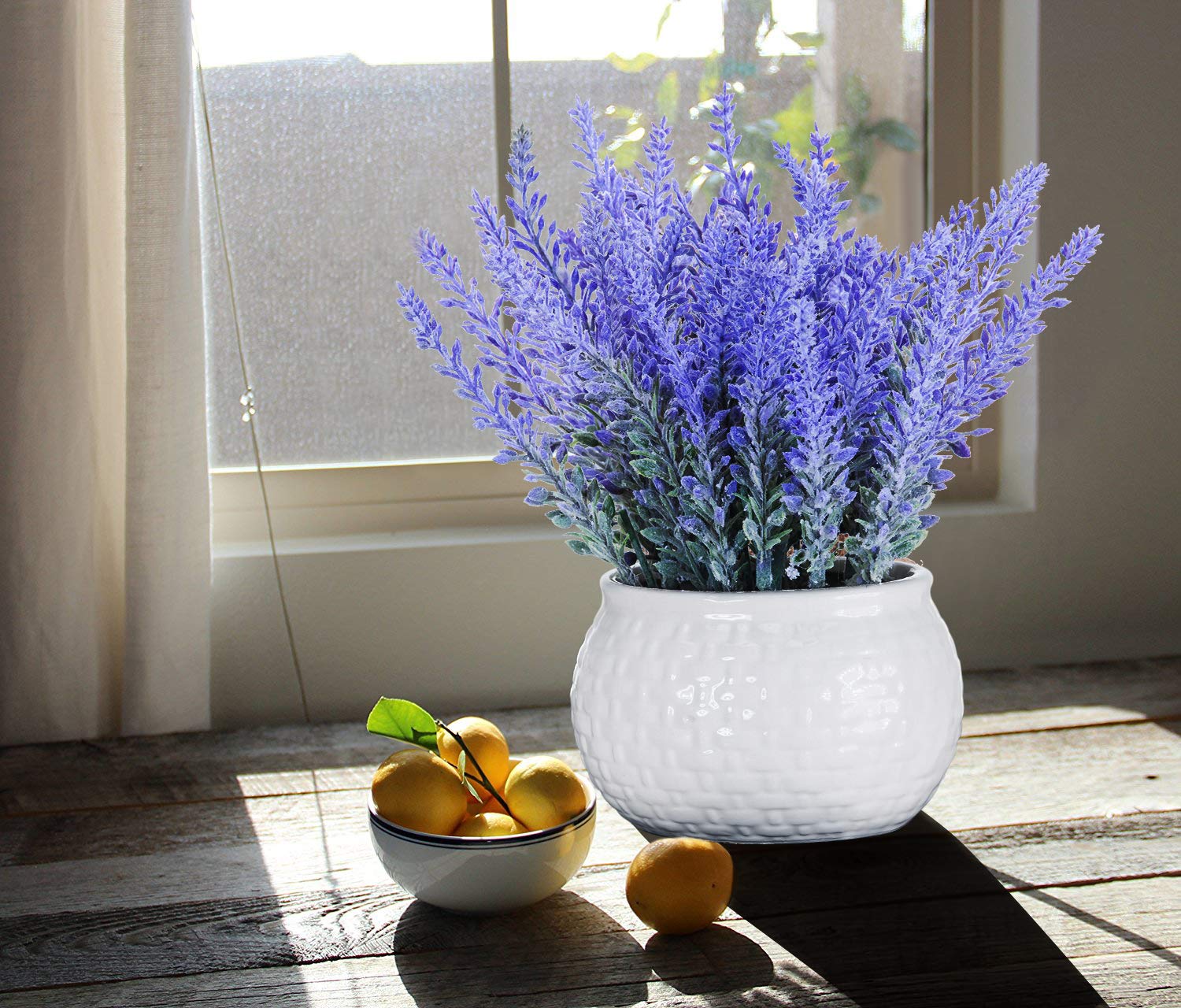 chuangxindaye Artificial Mini Potted Flowers Plant Lavender for Home Decor Party Wedding Garden Office Patio Decoration (Ceramics 2set)