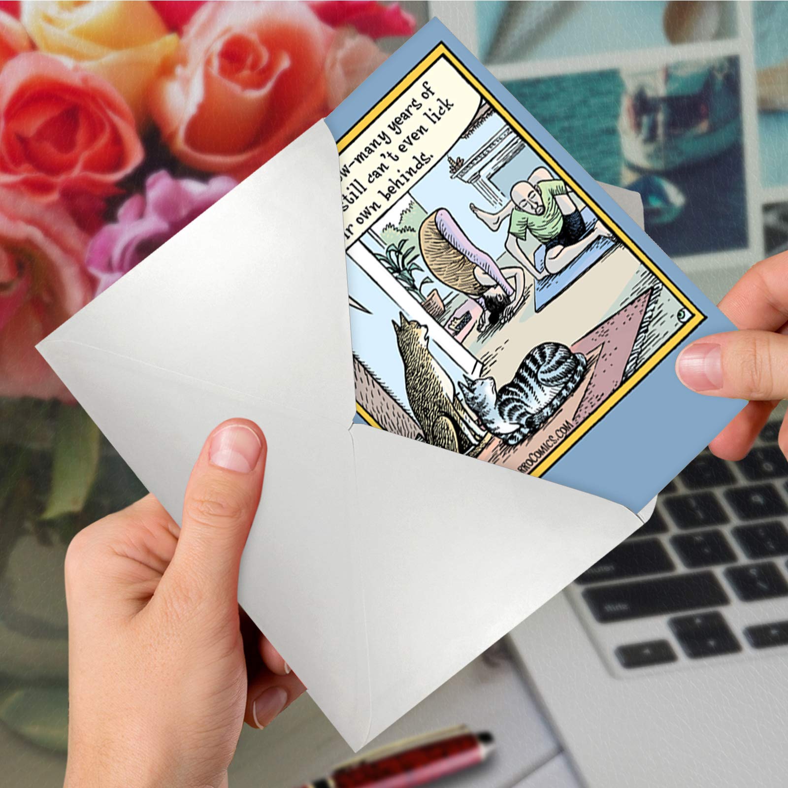 NobleWorks Hilarious Birthday Greeting Card with 5 x 7 Inch Envelope (1 Card) Bday Yoga Lick Behinds Birthday 4678Z