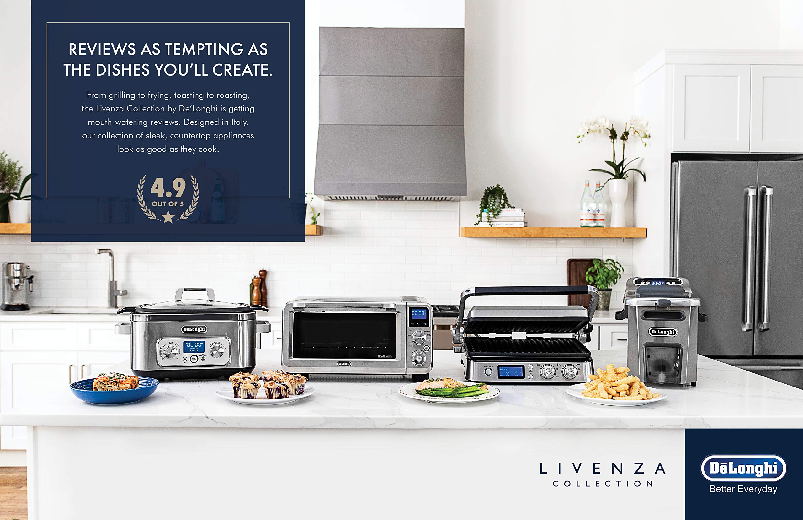 De'Longhi CGH1030D Livenza All-Day Grill, Griddle and Waffle Maker Silver Large