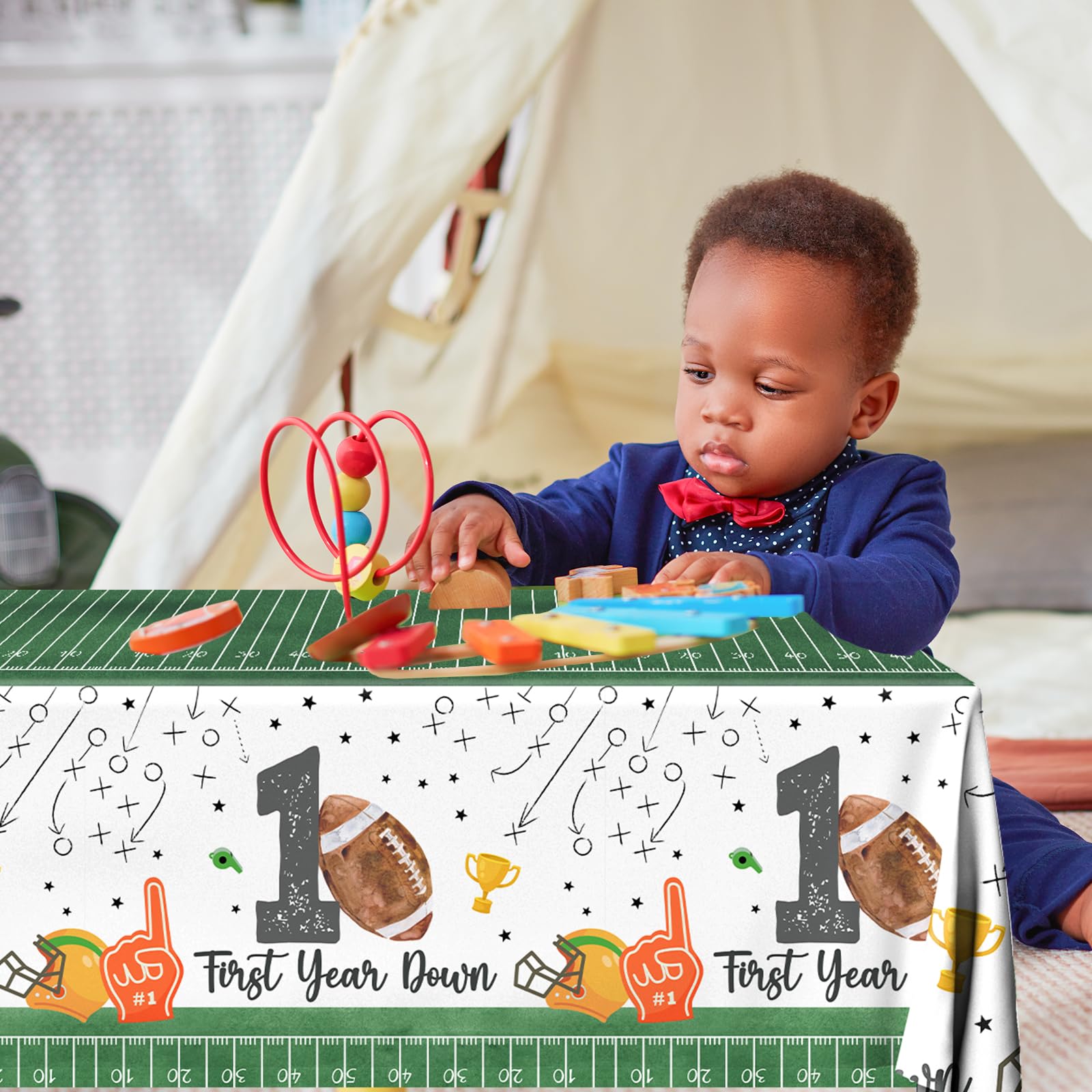 Juweked 3Pcs 1st Birthday Tablecloth Football Tablecloth Plastic First Year Down Table Cloth for First Year Down Birthday Party Football First Birthday Tablecloths Football Party Decorations