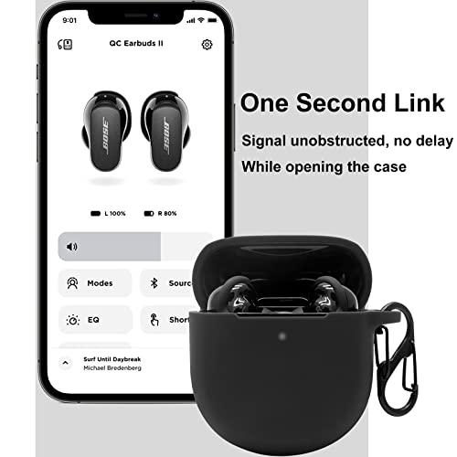 LiZHi for Bose QuietComfort Earbuds II Case Cover 2022, Soft Silicone Skin Cover Shock-Absorbing Protective Case with Keychain for New Bose QuietComfort Earbuds II Case, Black