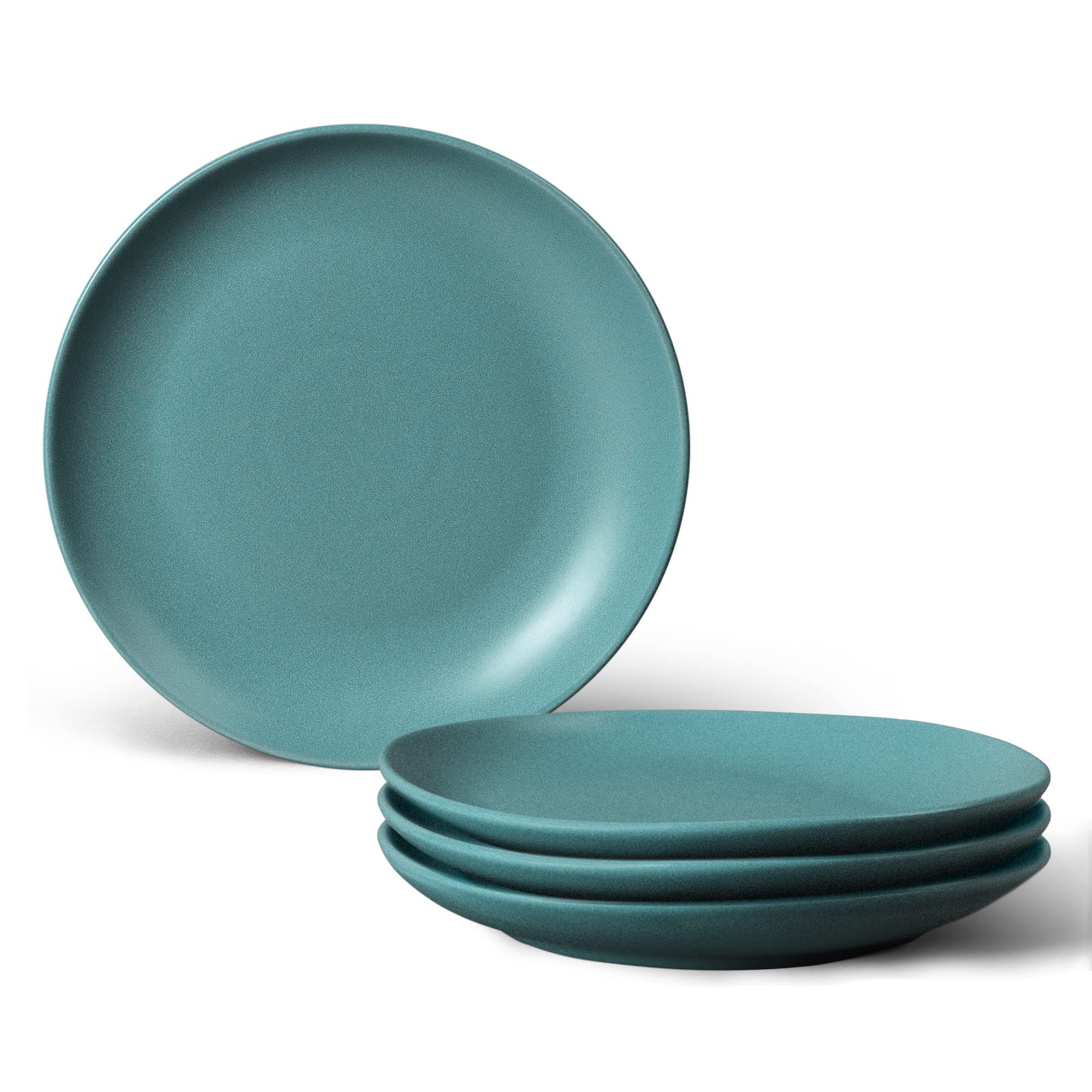 fanquare 8" Green Matte Dessert Plates Set of 4, Large Porcelain Pasta Plates, Modern Ceramic Dishes Set, Salad Plate