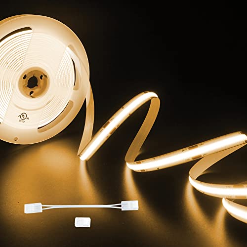 PARMIDA 24V Dimmable COB LED Strip Light, 20FT, UL-Listed, 2700K (Warm White), 12W/M, Flexible & Cuttable Lighting for Bedroom, Kitchen, DIY Home Decoration (RF Remote & Power Supply Not Included)