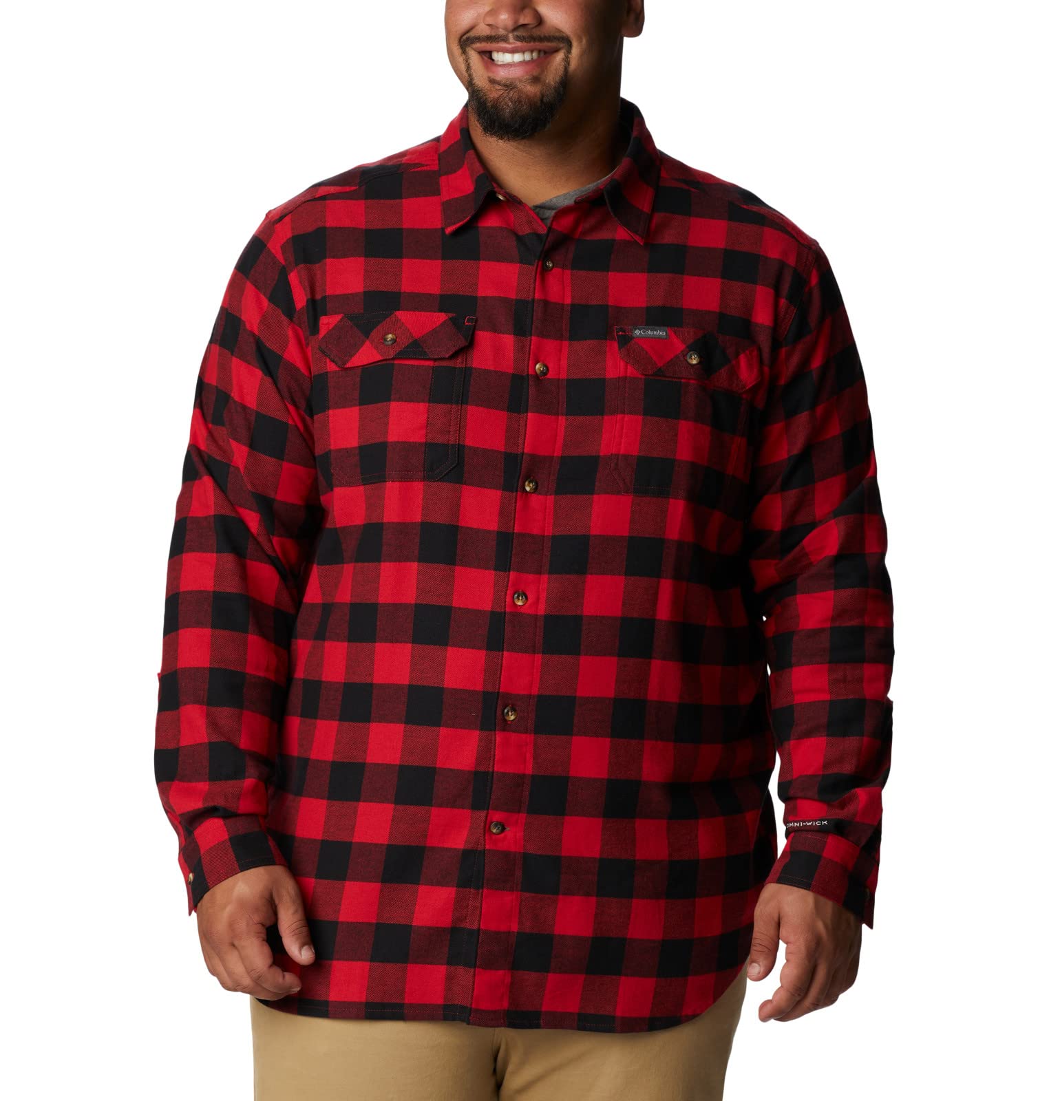 Columbia mens Flare Gun Stretch Flannel, Mountain Red Twill Buffalo Check, Large