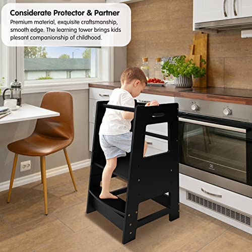 DEARYOU Toddler Stool Tower,Toddler Kitchen Stool, Kitchen Standing Helper Stool for Toddlers, Toddler Stool for Kitchen Counter, Learning Kitchen Tower for Toddlers, Helper Standing Tower, Black