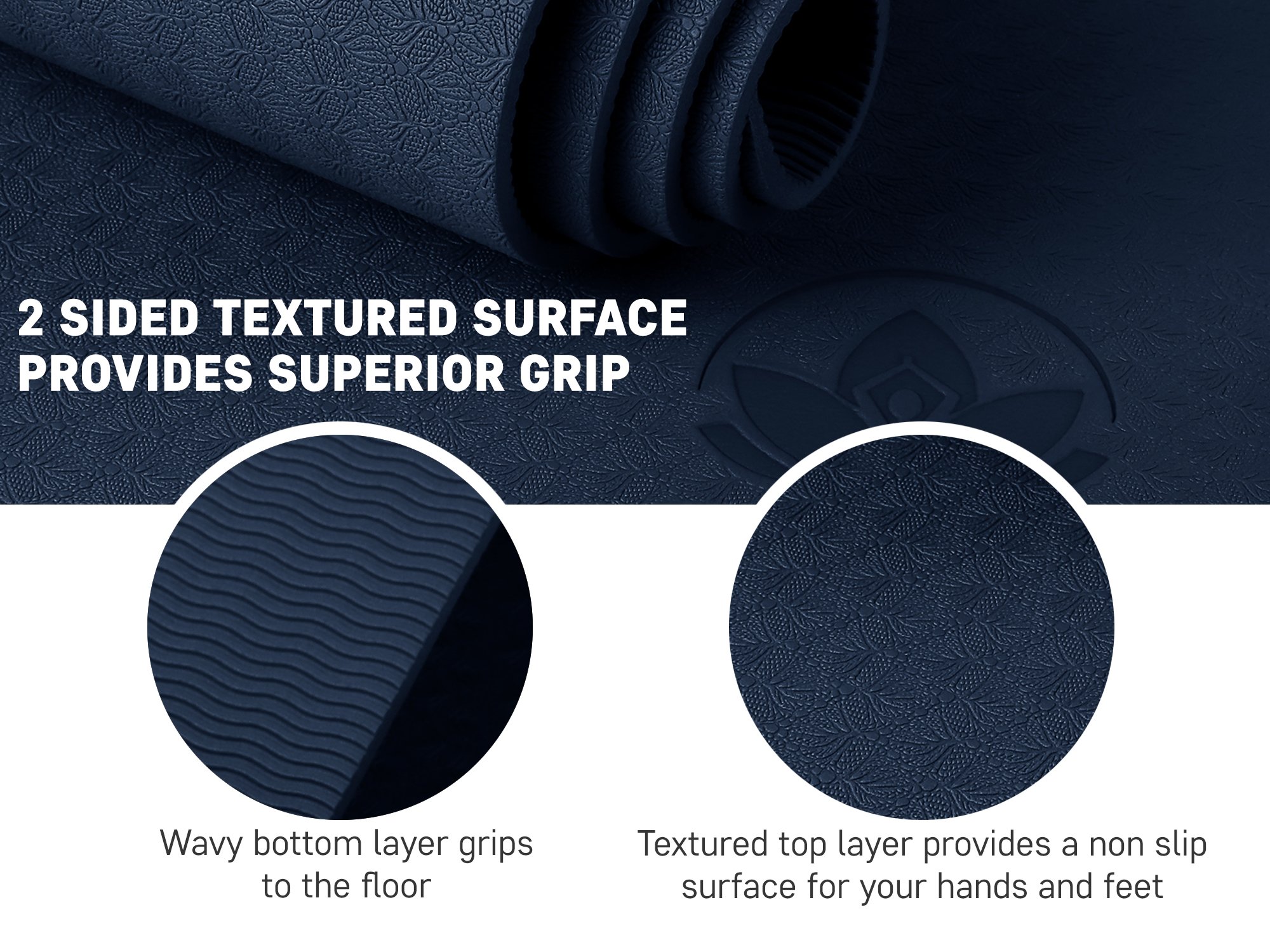 Clever Yoga Mat BetterGrip Eco-Friendly Recyclable Non-Slip and Durable TPE 6mm or 1/4" Thick - (Black)
