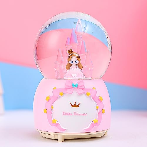 Xmas Snow Globe Crystal Castle Ball Rotate Snowfall Musical Crystal Ball with 7 Color Changing Lights Princess for Girls Boys