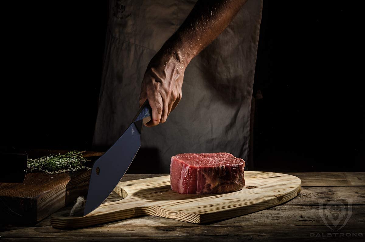 Dalstrong Hybrid Cleaver & Chef Knife - 8 inch - 'The Crixus' - Shadow Black Series - Razor Sharp Black Titanium Nitride Coated - High Carbon 7CR17MOV-X Vacuum Treated Steel - Sheath - NSF Certified
