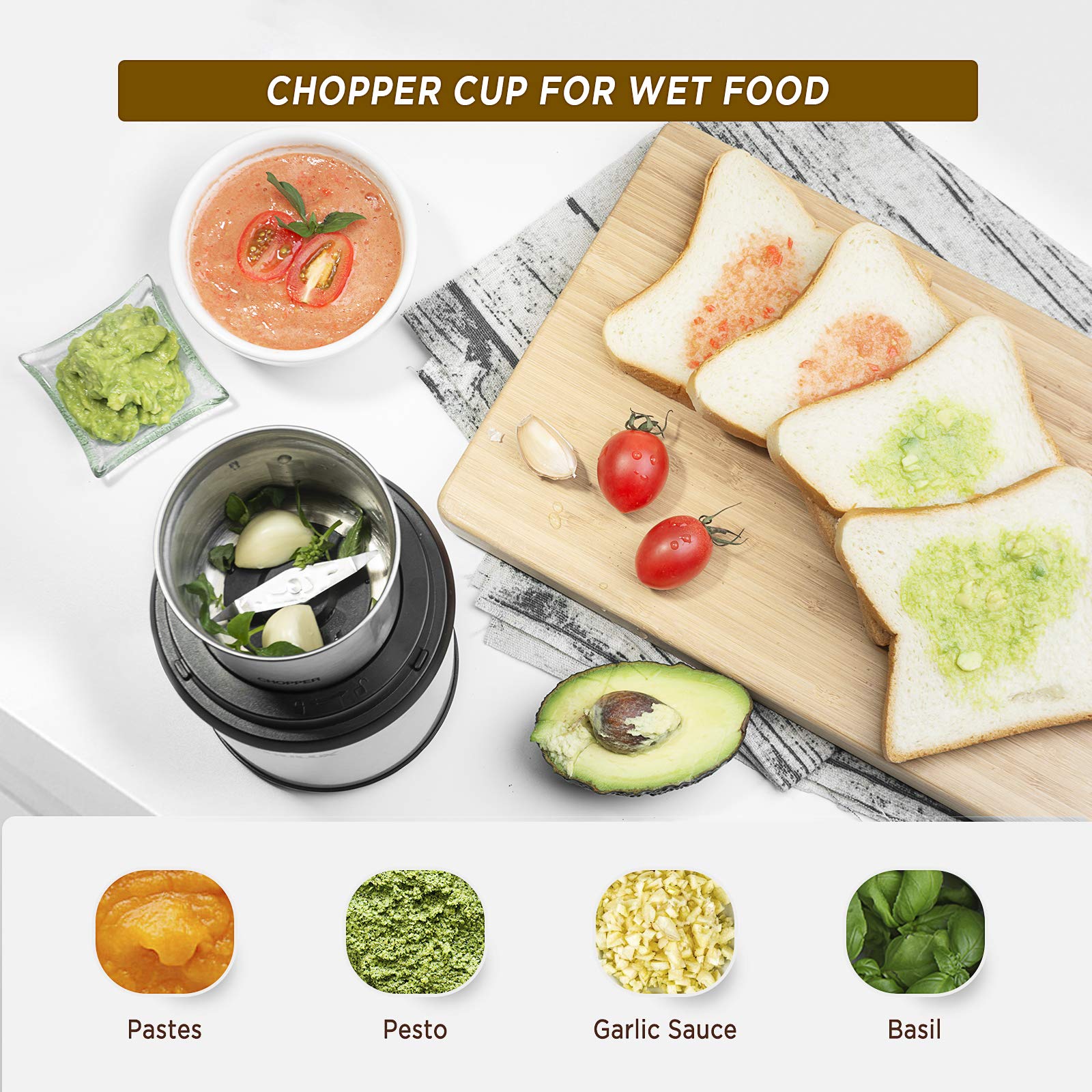 CHULUX Coffee Grinder Electric,Built-In Sharp Blade Spice Grinder with 2 Detachable Stainless Steel Bowls for Coffee, Spices, Herbs, Nuts, Grains,Lid Actived Safety Switch