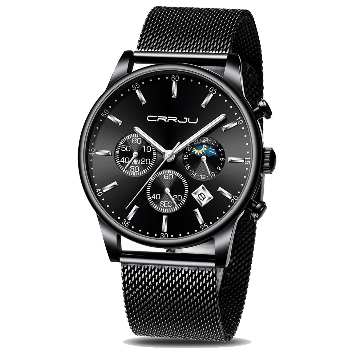 CRRJU Men Watch,Men Luxury Waterproof Unique Designed Watches 3-Sub Dial Date Mens Mesh Band Stopwatches