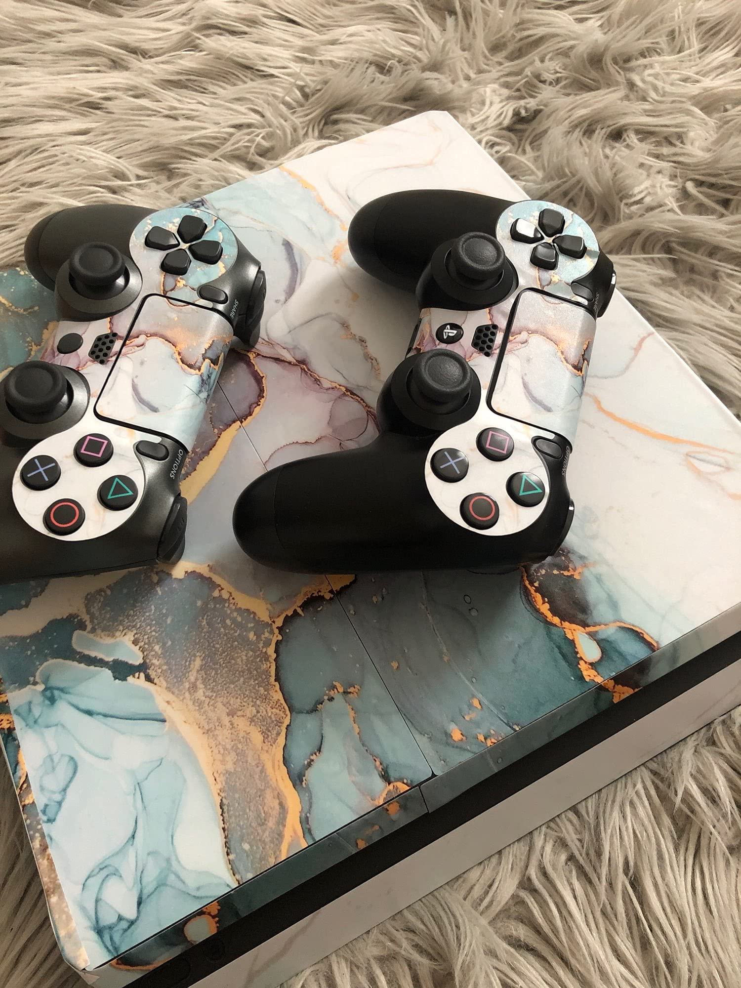 Decal Skin for Ps4, Whole Body Vinyl Sticker Cover for Playstation 4 Console and Controller (Include 4pcs Light Bar Stickers) (PS4, Marble Gold)