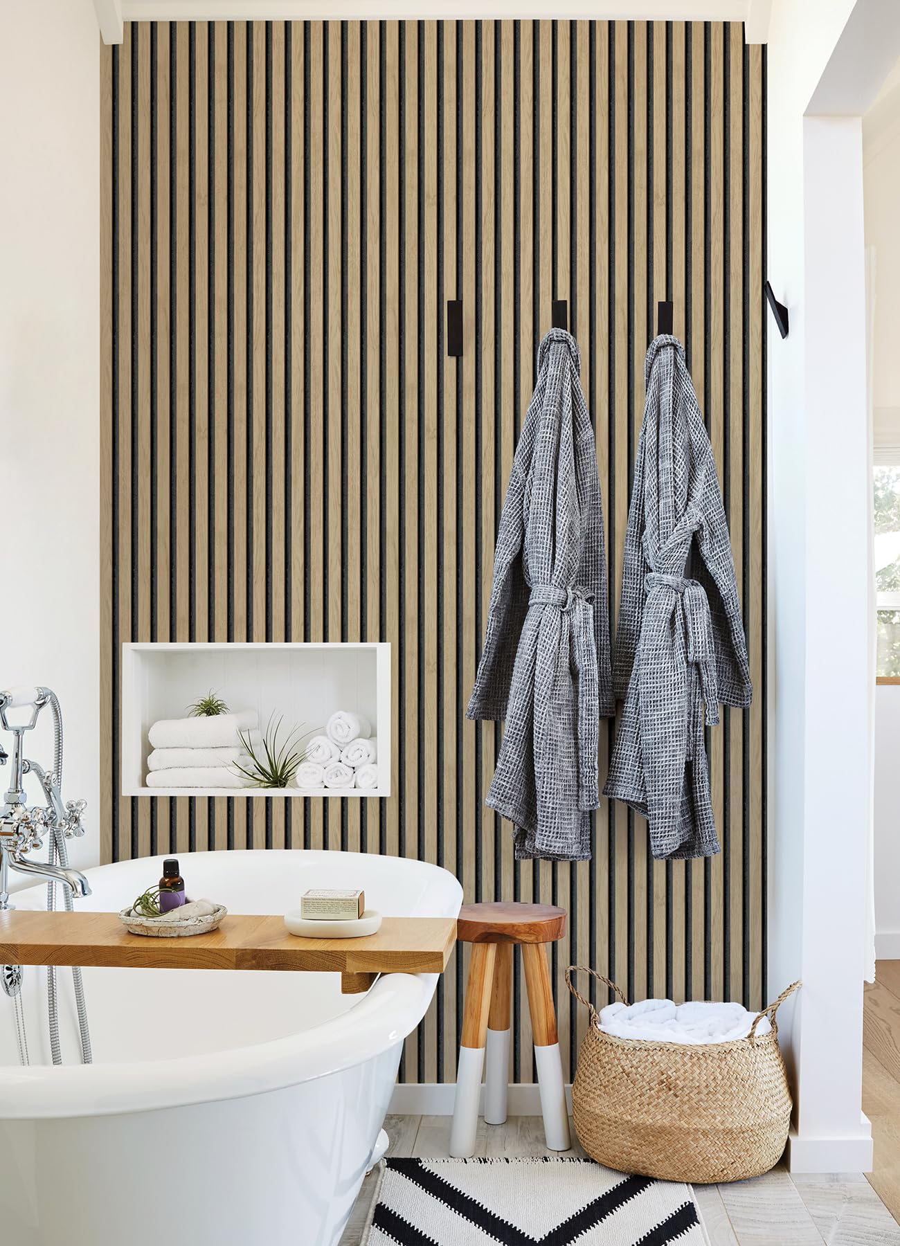 Oak Slat Wood Peel and Stick Wallpaper