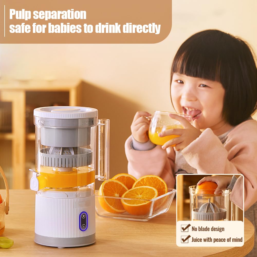 Cornesty Electric Citrus Juicer Squeezer with Pulp Basket, 300ml Juicer Machine for Citrus Orange Lemon Grapefruit, Automatic Citrus Juice with USB Charging, BPA-Free, Easy to Clean (White)