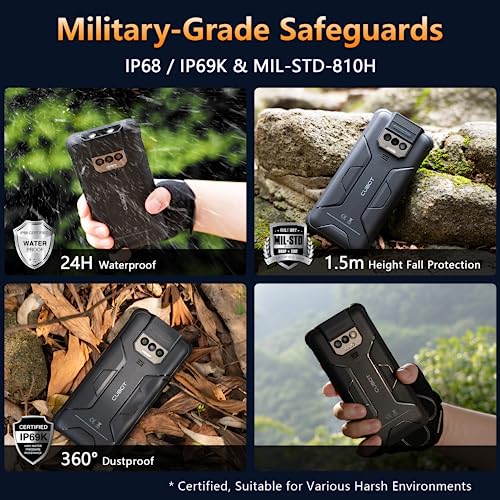 CUBOT KingKong Power(2023)Rugged Smartphone Unlocked -16GB RAM+256GB ROM(1TB Expandable),10600mAh Battery(33W),6.5" FHD+ Display,48MP+20MP Night Vision,Android 13 Cellphone with Flashlight,NFC (Black)