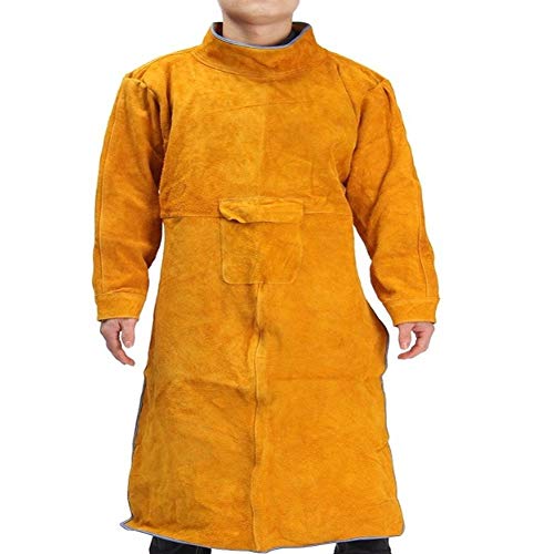 Jewboer Leather Welding Apron with Sleeve,Heavy Duty Welding Jacket,Heat Flame Resistant Weld Coat for Men Women,XL