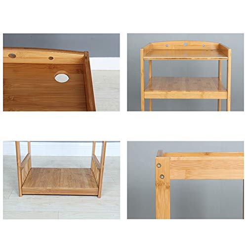 POCHY Multipurpose Catering Trolley Kitchen Trolley Island Rolling Serving Carts 2 Tier Solid Wood Utility Cart Guard Rails Lockable Wheels Organizer Removable 2 Sizes (Size : 52 x 35 x 71 CM)