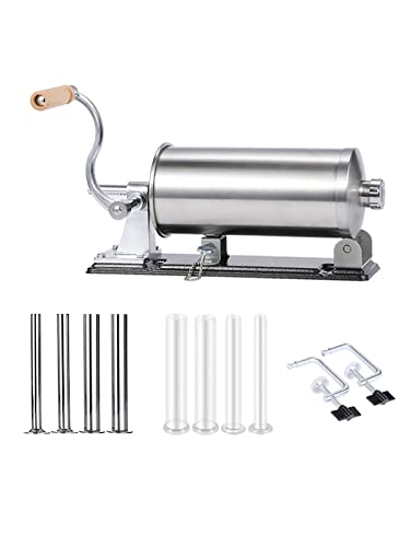 MZTOGR Sausage Stuffer - Stainless Steel Homemade Manual Sausage Maker Horizontal Meat Filling Kitchen Machine, Packed 8 Stuffing Tubes (2.5LBS)