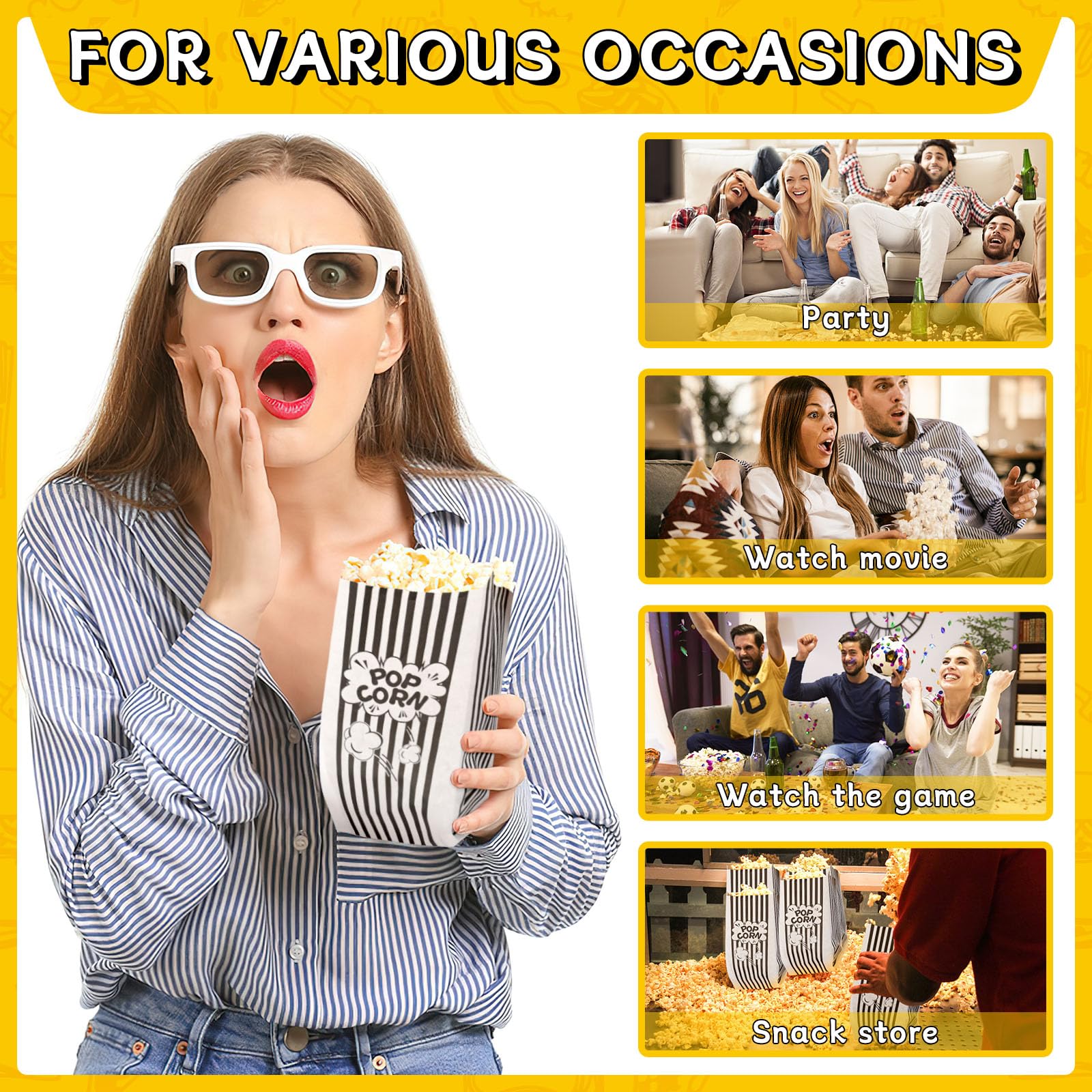 DECYOOL Popcorn Bags,350 Pack Popcorn Bags Individual Servings Popcorn Machine Accessories for Popcorn Bars, Movie Nights, Concessions