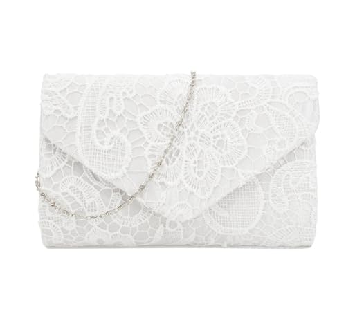 Clutch Purse Handbag Evening Bag Lace Messenger Bag Wedding Party Bag (White)