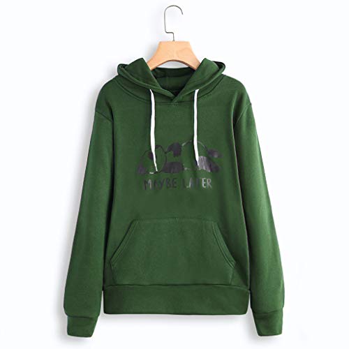 TozuoyouZ Hoodie, Long Sleeve Maybe Later Letter Cute Animal Pattern Sweatshirt Pullover for Women (Green,3XL)