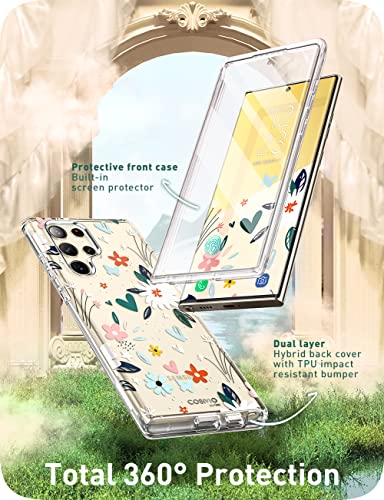 i-Blason Cosmo Series for Samsung Galaxy S23 Ultra Case 6.8" (2023 Release), [Fingerprint ID Compatible] Slim Full-Body Stylish Protective Case with Built-in Screen Protector (Flower Paint)