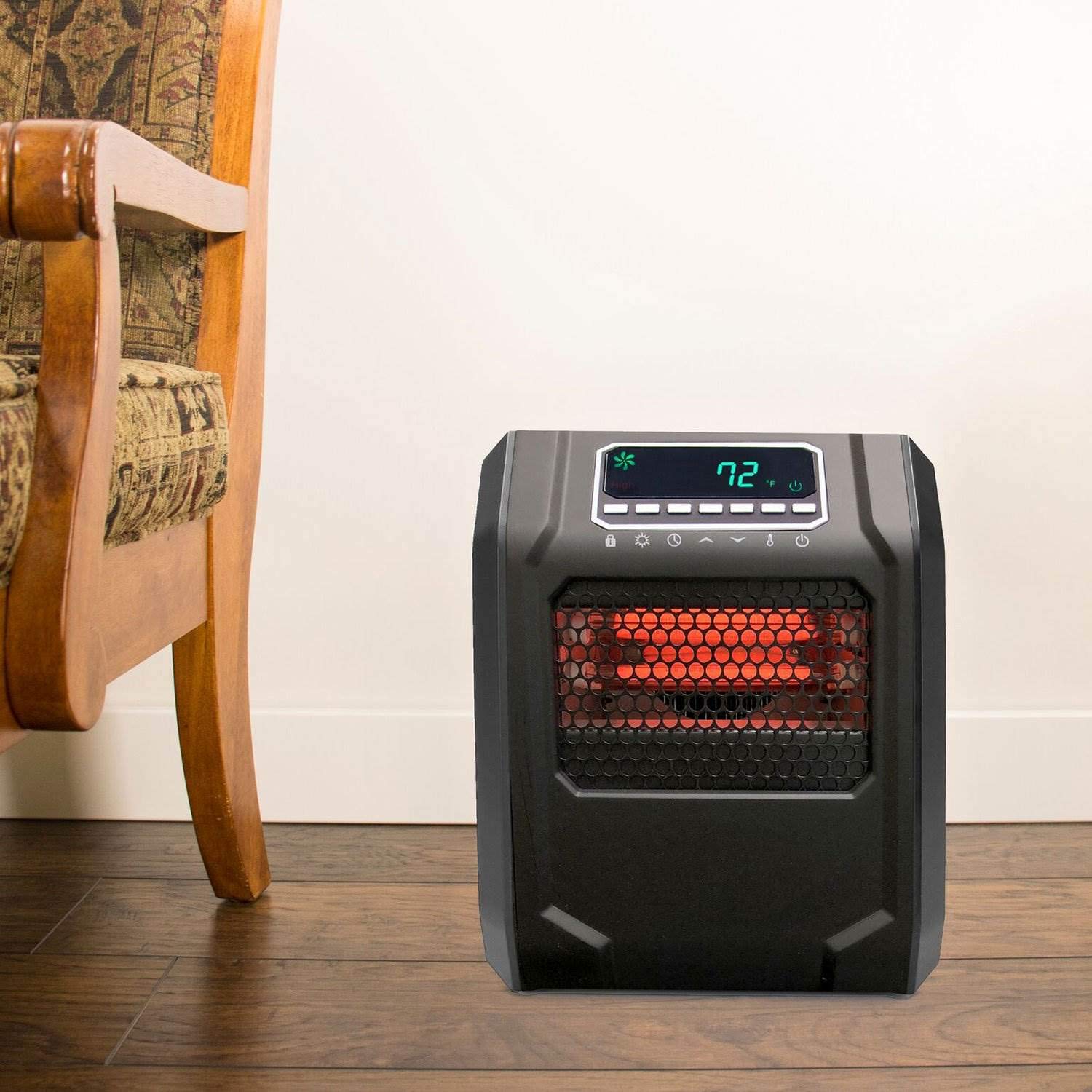 LifeSmart 1500 Watt 4 Element Portable Electric Infrared Quartz Bulb Room Heater for Indoor Use with 3 Heat Settings and Digital Panel, Black