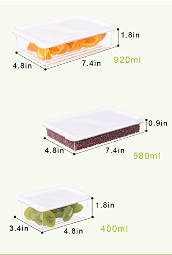 JCXivan 4 Refrigerator Organizer Bins with Lids , Meal Prep Containers Reusable, Food Storage for Kitchen Fridge Organizing Sliced Cheese,Fruit,Bacon, Plastic Stackable ,White+Clear