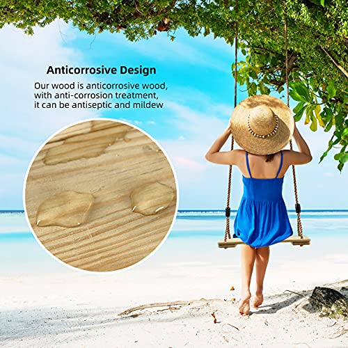 PELLOR Wooden Tree Swing for Kids - Anticorrosive Hanging Swing Seat 17.1 x6.8 x1.1, Adjustable PE Rope Kids Swing for Backyard Patio Garden Playground,220lbs