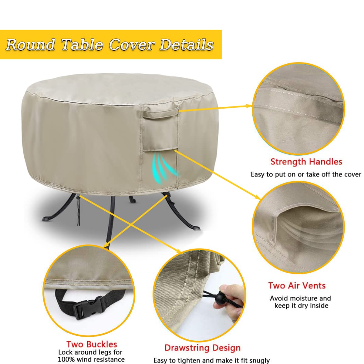 POMER Patio Bistro Table Cover, Waterproof Round Dining Table Cover for 31" 32" Outdoor Coffee Side Table Dustproof Round Tempered Glass Table Cover - 32" D x 16" H