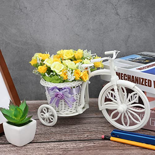 DAMEING Bicycle Artificial Flower Tricycle Flower Basket Garden Nostalgic Bicycle Artificial Flower Decor Plant Stand Mini Bicycle Flower Stand for Home Wedding Decoration