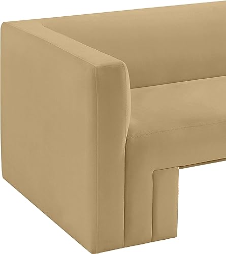 Meridian Furniture 665Camel-S Henson Collection Modern | Contemporary Velvet Upholstered Sofa with Soft Camel Velvet, Solid Wood Frame, 89.5" W x 34.5" D x 28" H, Camel