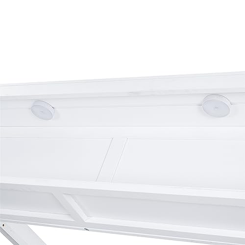 i-POOK House Bed with Storage, Led Bed Frame with House-Shaped Headboard, Full Size Platform Bed Frame for Children Teens Girls Boys, White