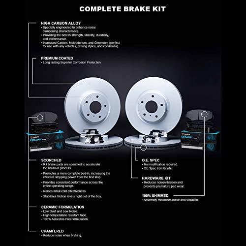 R1 Concepts Front Rear Brakes and Rotors Kit |Front Rear Brake Pads| Brake Rotors and Pads| Ceramic Brake Pads and Rotors |Hardware Kit|fits 2012-2016 Subaru Impreza