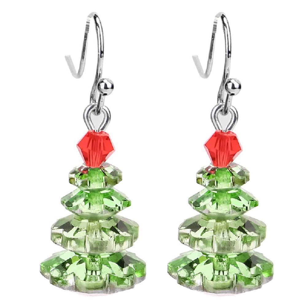 Christmas Earrings for Women Holiday Earrings Crystal Cristmas Tree Earrings Xmas Dangle Earrings Christmas Jewelry-light green