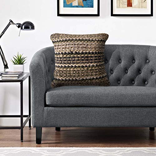 LR Home Khaki Chevron Striped Throw Pillow 18" x 18" Beige/Brown