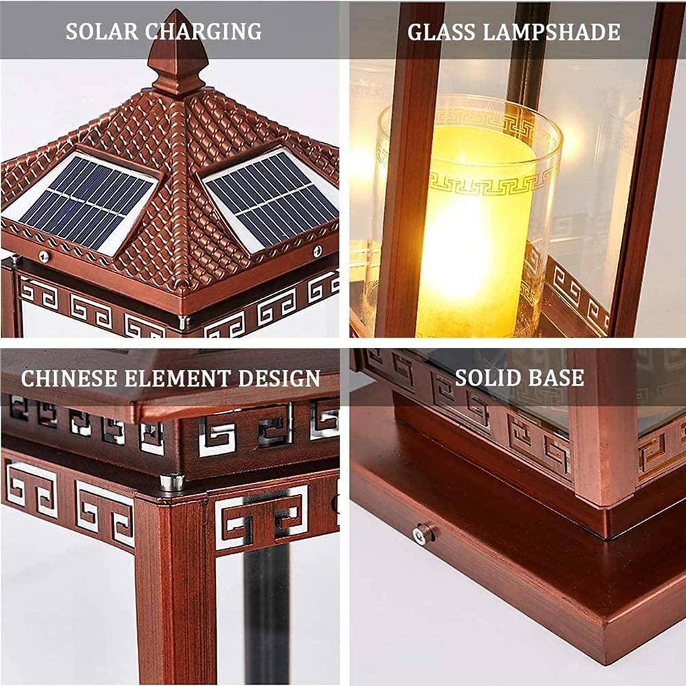 ZHUANYIYI Solar Lights Outdoor,Chinese Style Solar Wall Lamp Outdoor LED Column Head Light Creative Outdoor Waterproof Column Light,for Home Garden